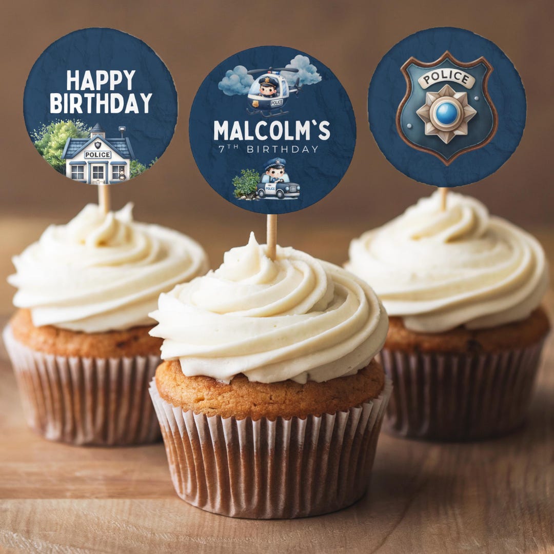 Police Birthday Cupcake Toppers Canva Template, Officer Cop Party Cake ...
