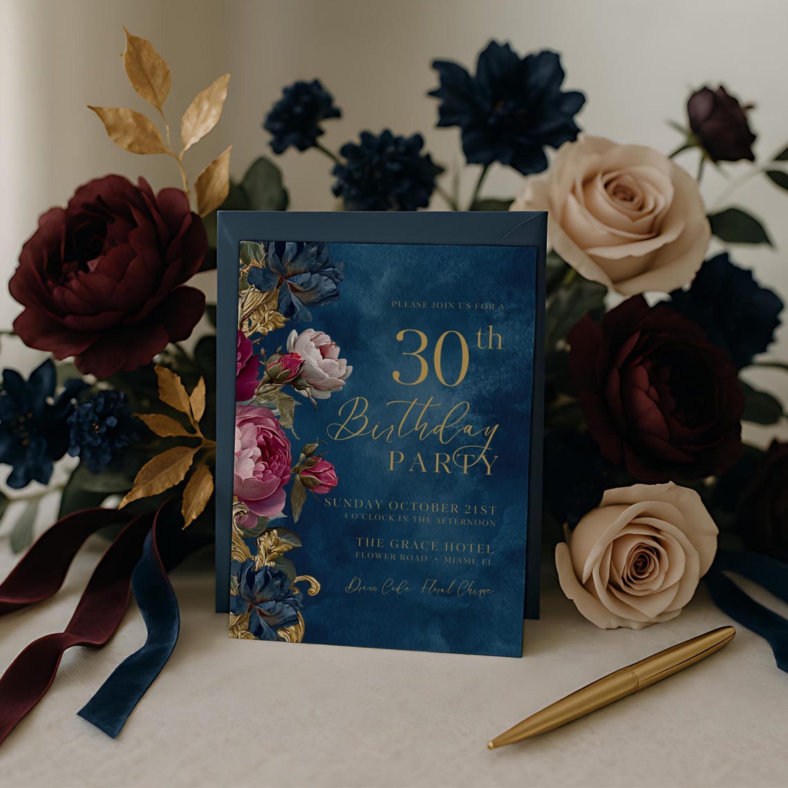 Floral Baroque Birthday Invitation Template, Editable Elegant 30th ...