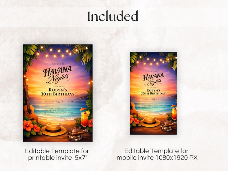 Havana Nights Birthday Invitation, Tropical Cuban Party Invite ...