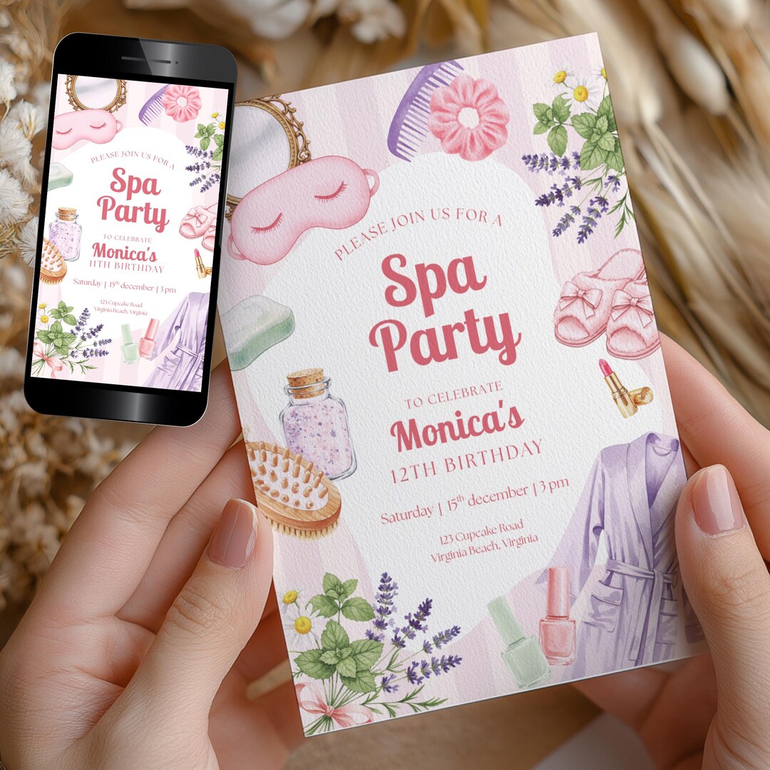 Pamper Party Birthday Invitation, Skin Care Sleep-over Invite, Lavender ...