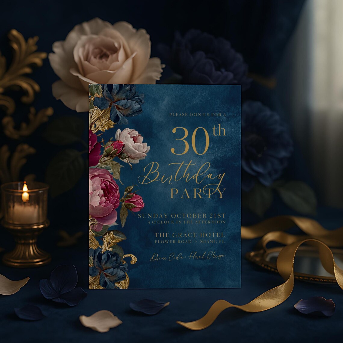Floral Baroque Birthday Invitation Template, Editable Elegant 30th ...
