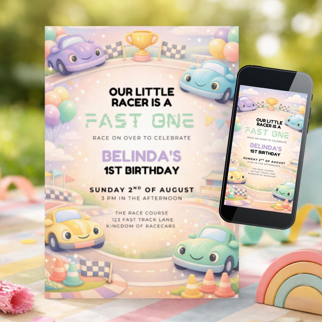 Fast One Birthday Invitation, Race Car 1st Bday Party Invite, Little ...