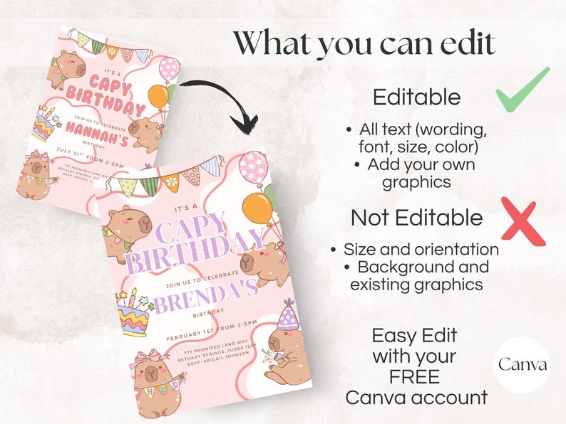 Capybara Custom Birthday Sign Template, Capy Birthday Editable Portrait ...