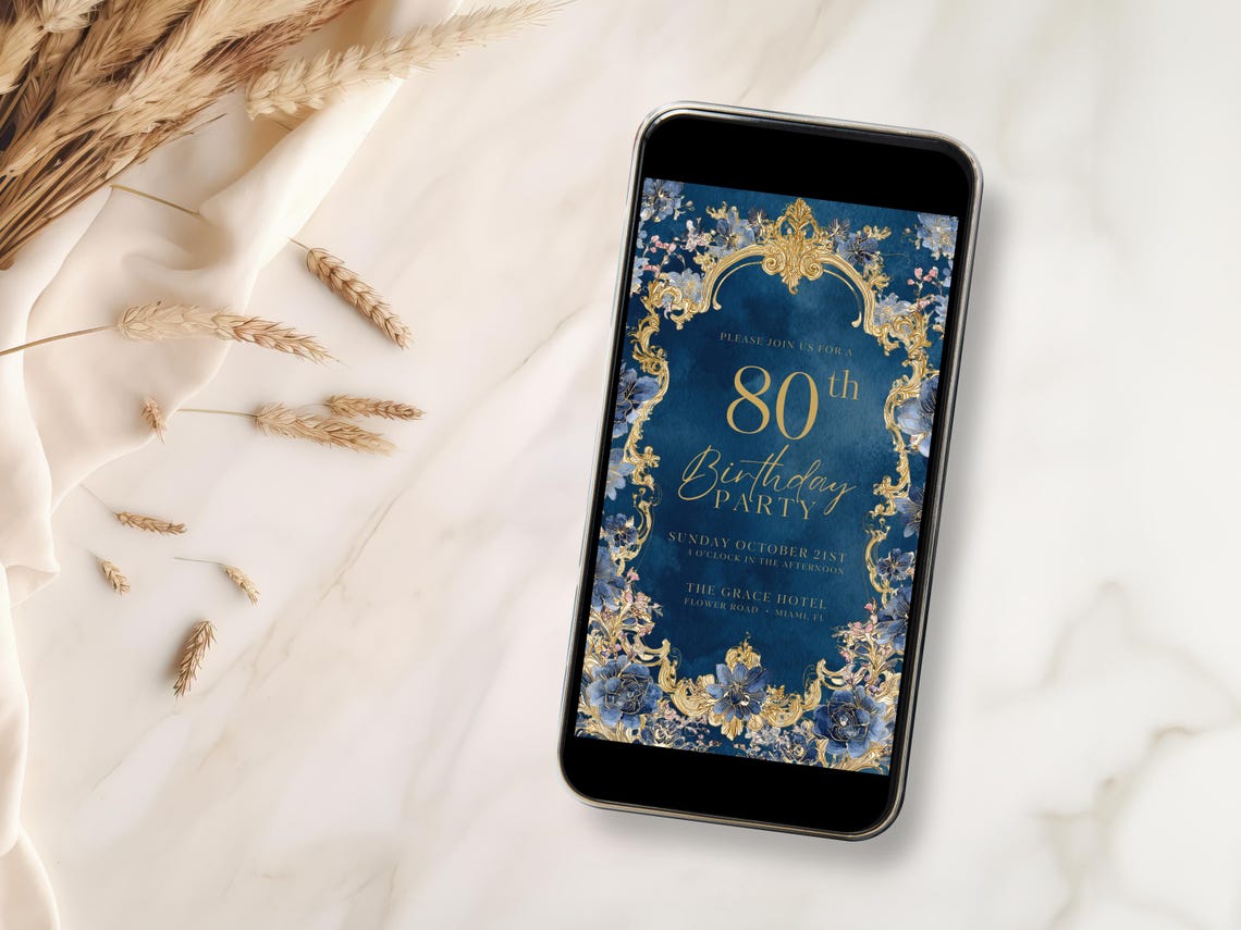 80th Chique Gold Frame Birthday Invitation Template, Editable Baroque ...