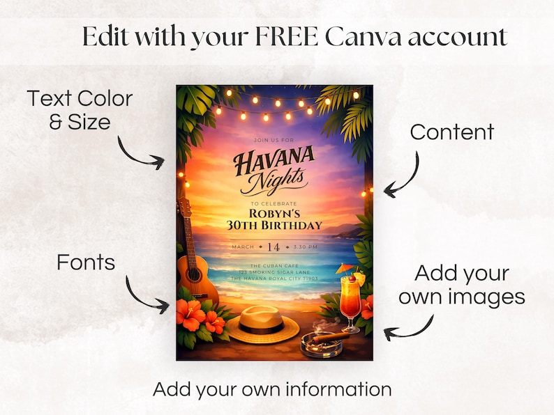 Havana Nights Birthday Invitation, Tropical Cuban Party Invite ...