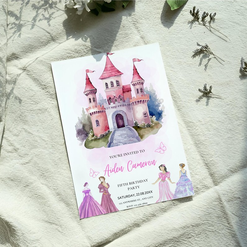 Girls Birthday Party Invite, Princess Castle Birthday Invitation ...