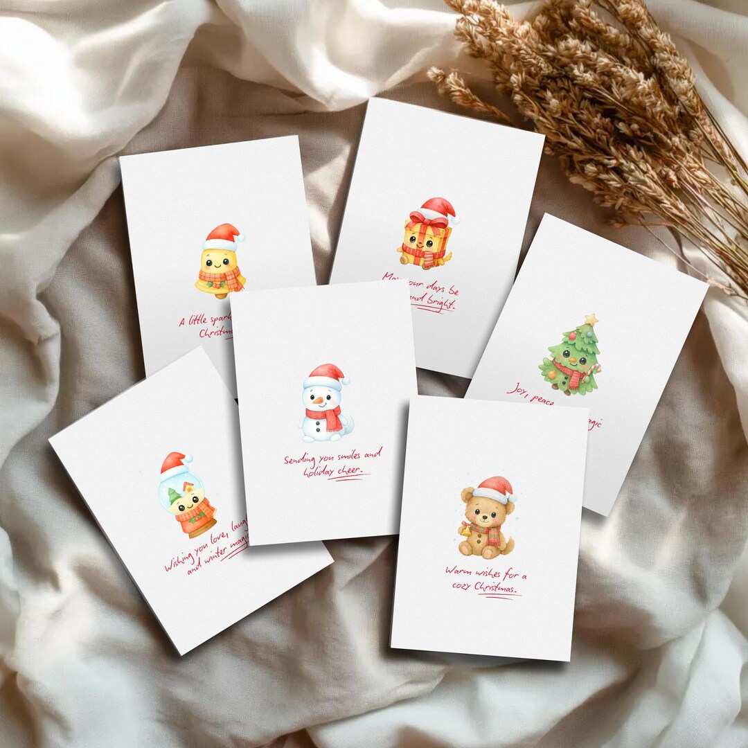 Cute Printable Christmas Card Set for Kids, Fun Holiday Greeting Cards ...
