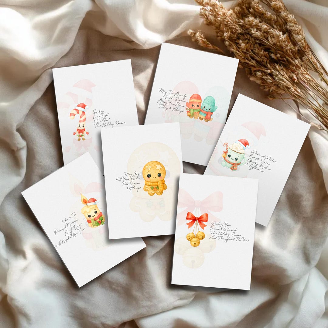 Cute Printable Christmas Cards Set | Cozy Holiday Card Bundle | Instant ...