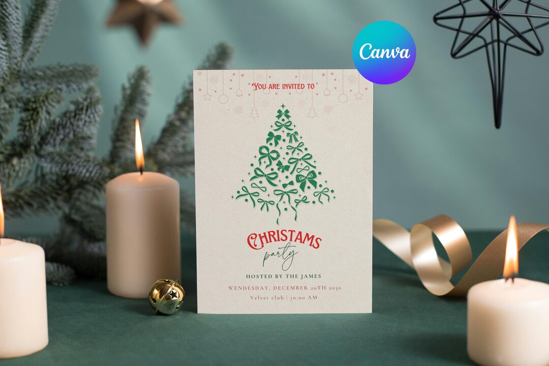 Green Christmas Tree Party Invitation, Holiday Party Invite Printable ...