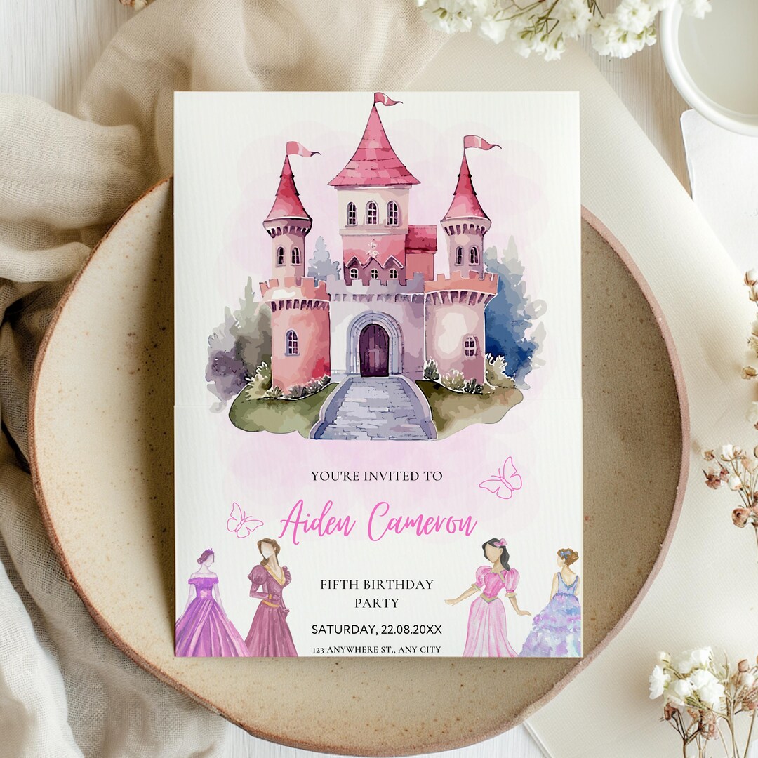 Girls Birthday Party Invite, Princess Castle Birthday Invitation ...