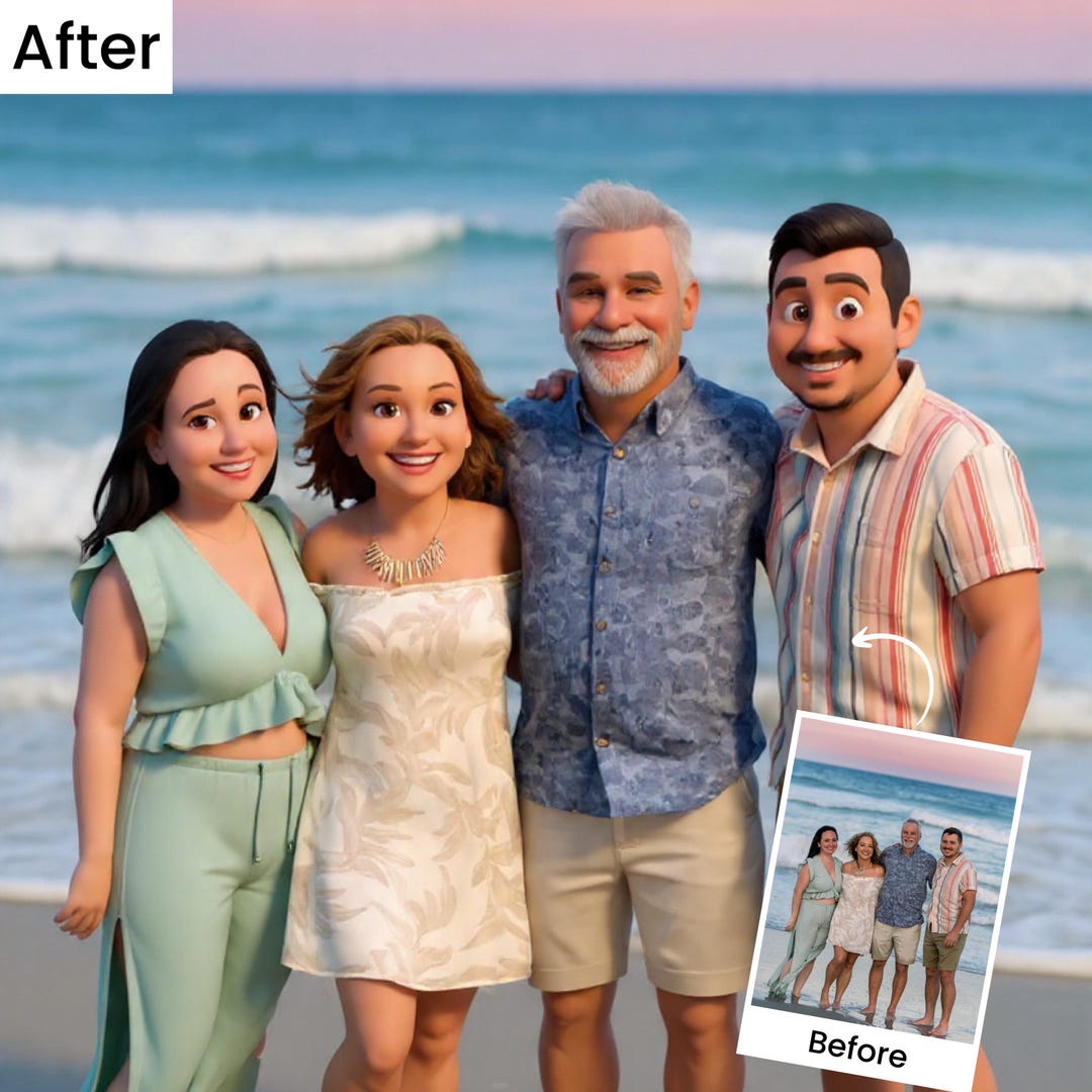 Pixar Style Family Portrait From Photo Digital Download Custom 3D ...