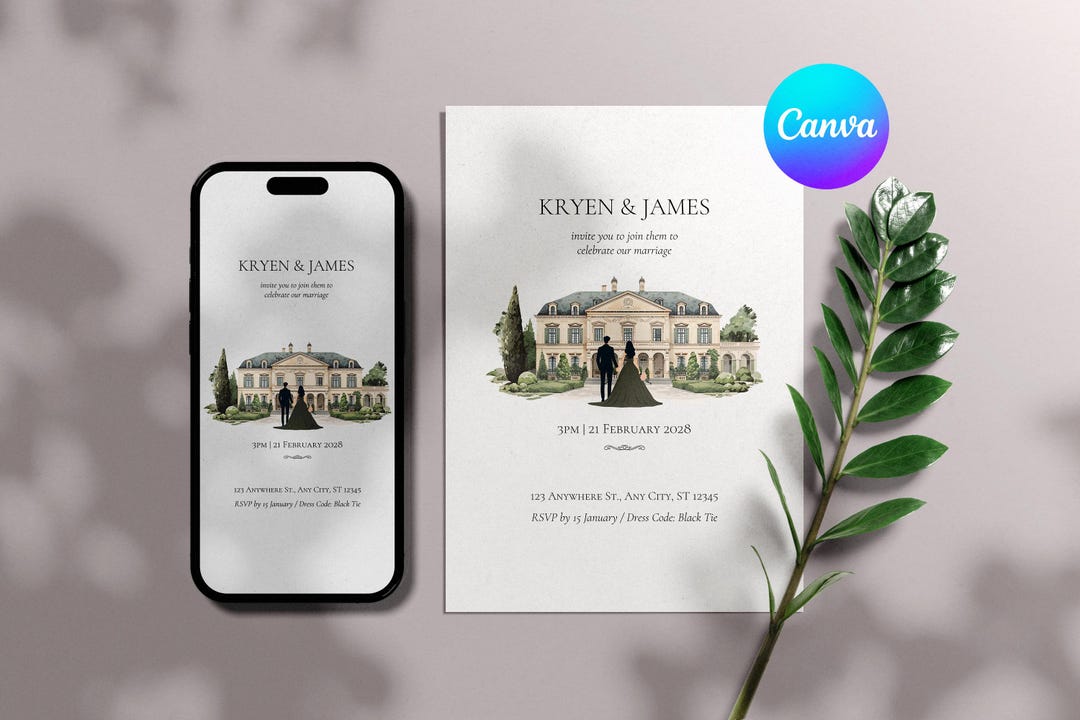 Elegant Mansion Wedding Invitation Template, Luxury Wedding Invite ...