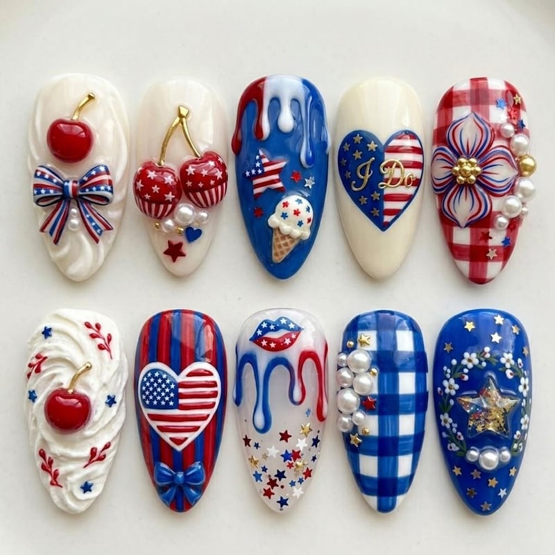 Cherry 4th of July Nails - Etsy