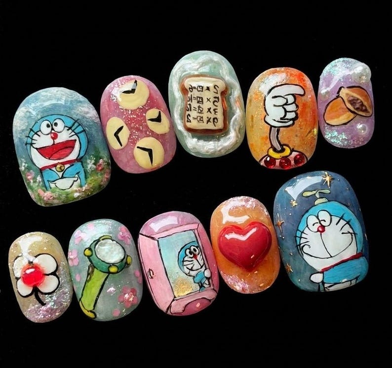 Handmade Doraemon Gadget Press on Nails | Memory Bread, Anywhere Door ...