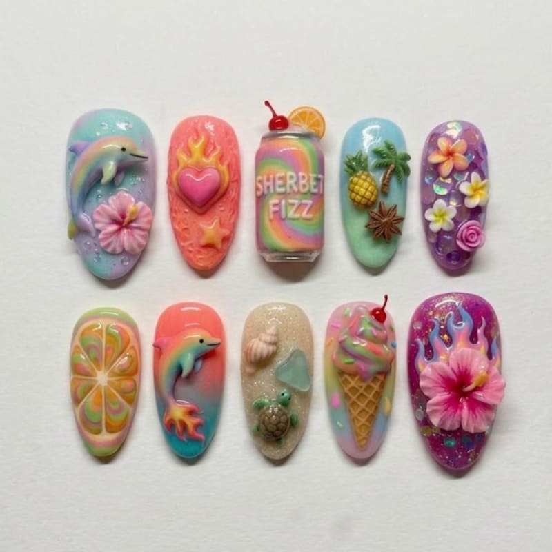 Rainbow Dolphin Nails - Etsy