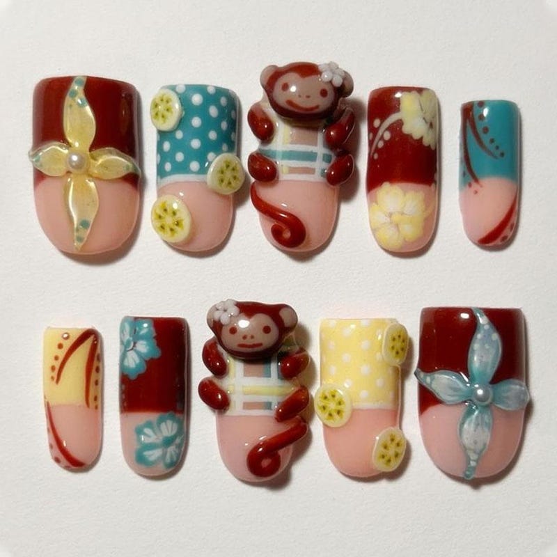 Square Monkey Nails - Etsy