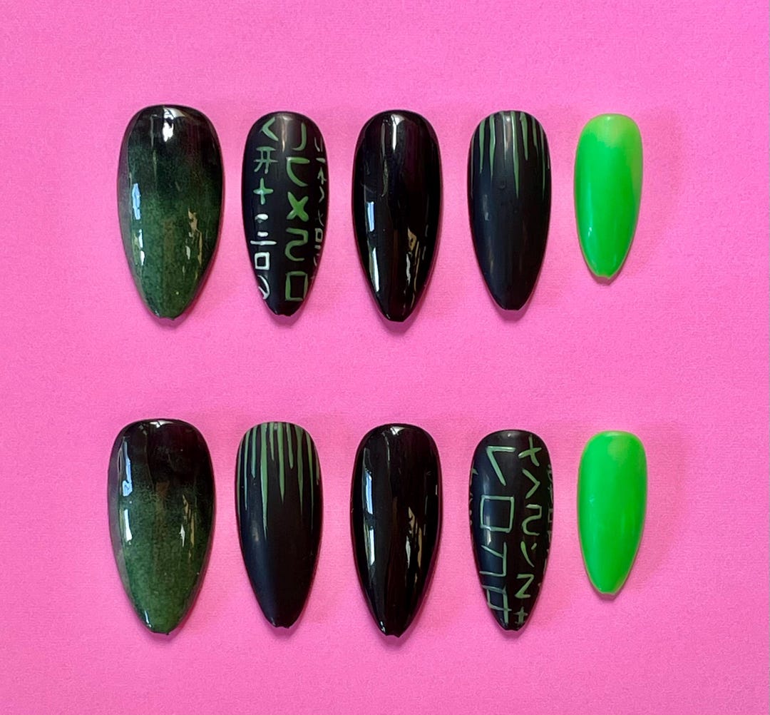 The Matrix Press on Nails: Hand-painted Sci-fi Cosplay False Nails - Etsy