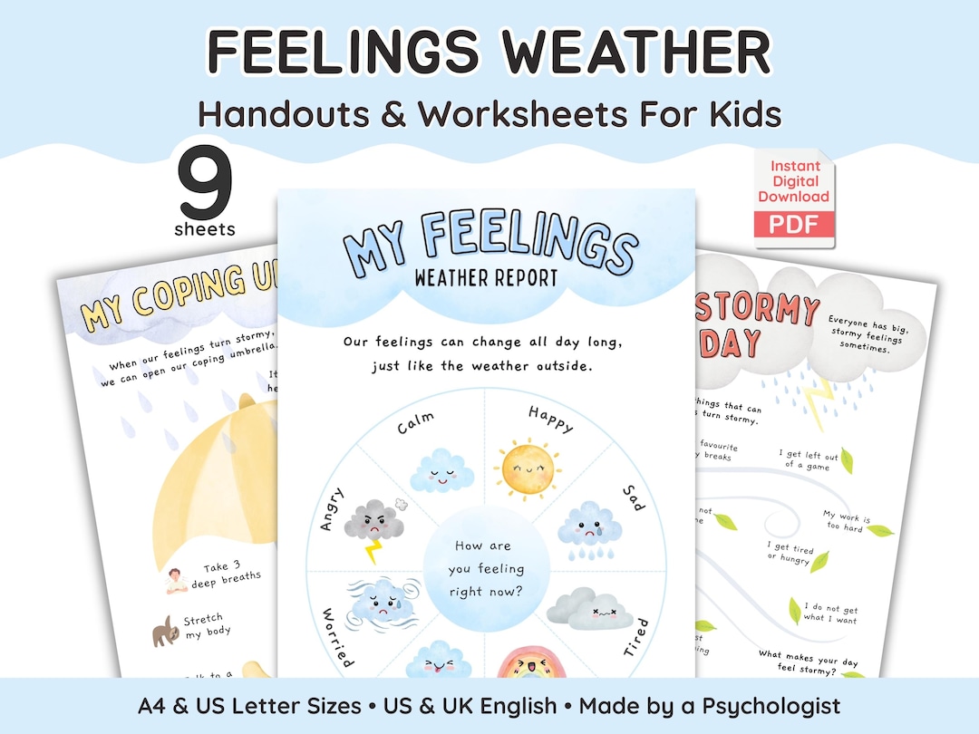 Feelings and Emotions Weather Worksheets and Handouts for Kids Social ...