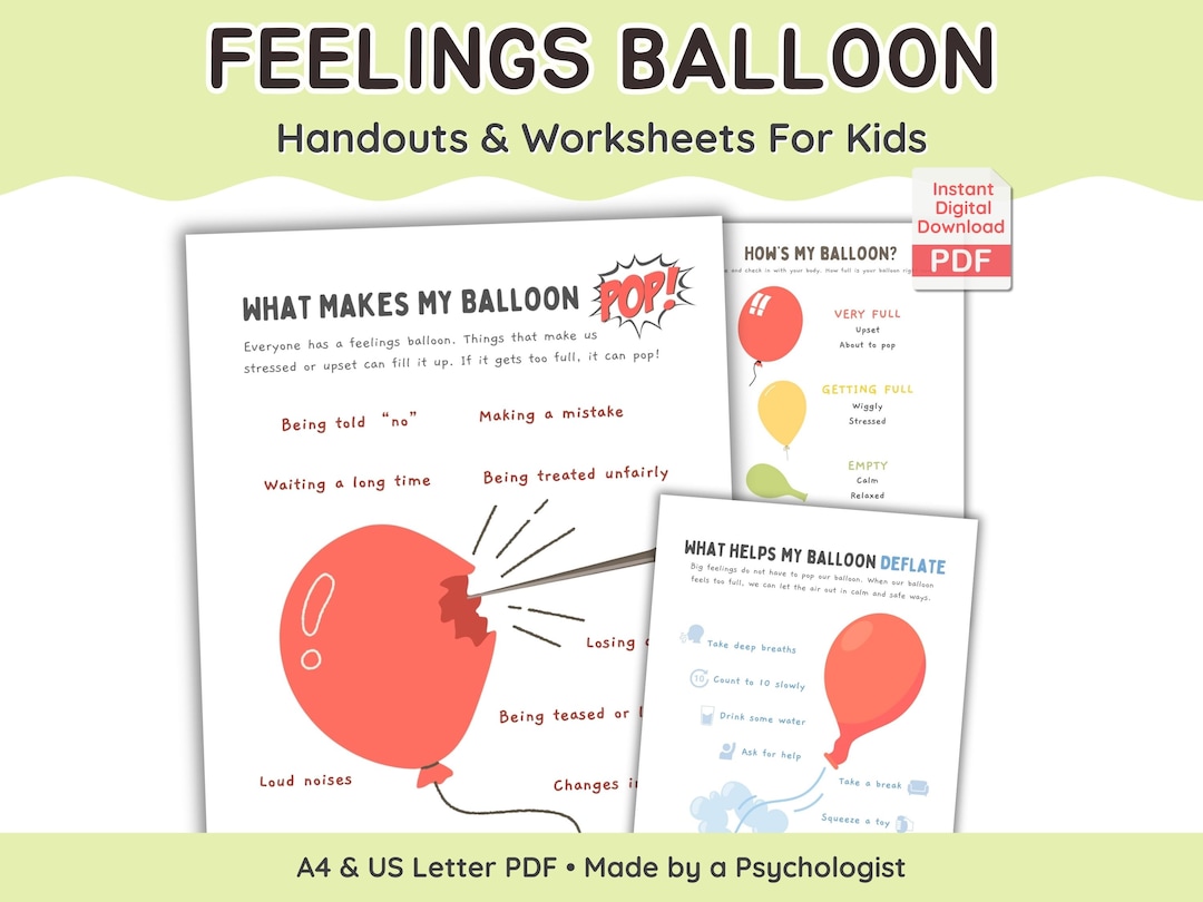 Feelings Balloon Calm-down Toolkit for Kids: Worksheets for Emotional ...