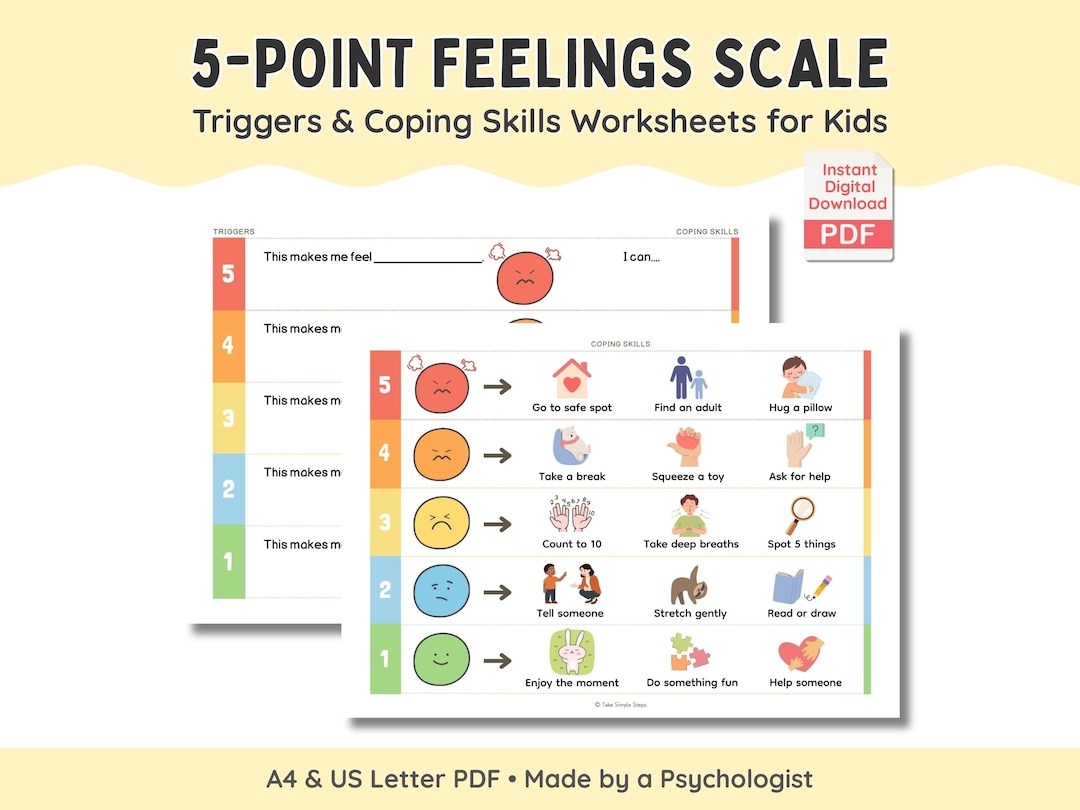5-point Feelings Scale: Triggers and Coping Skills Worksheets for Kids ...