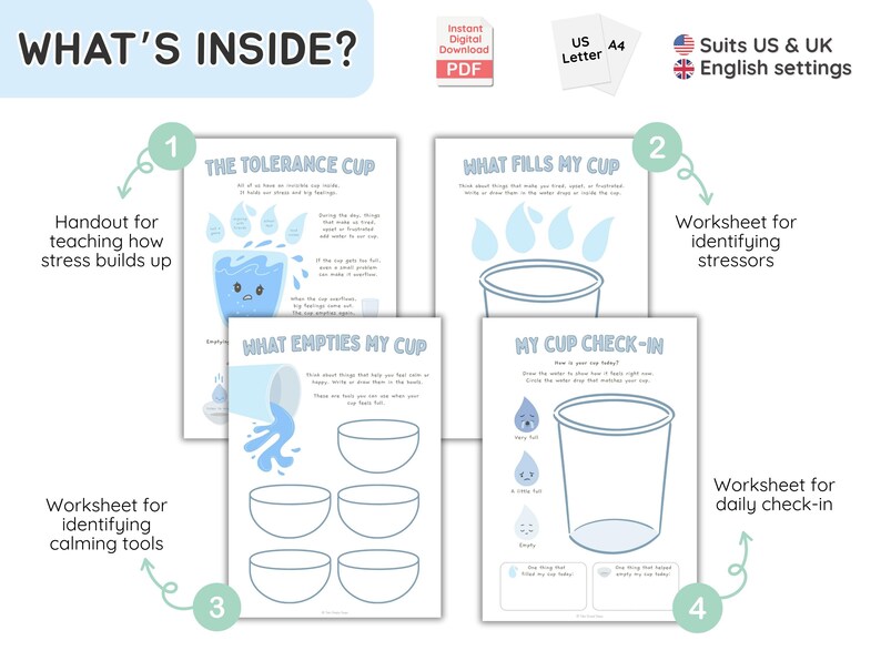 Tolerance Cup Worksheets and Handout for Kids (instant Digital Download ...
