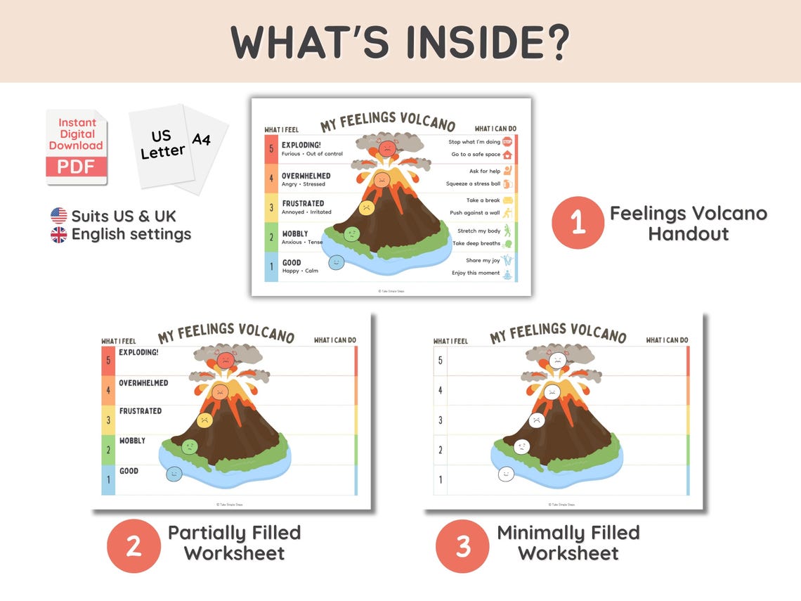 Feelings Volcano Chart for Kids Anger Management and Emotional ...