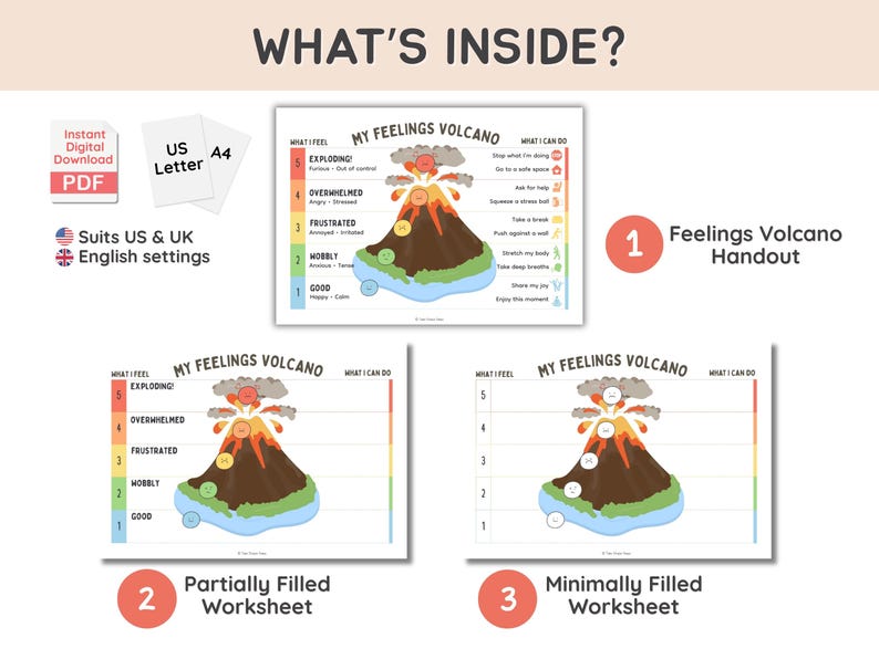 Feelings Volcano Chart for Kids Anger Management and Emotional ...