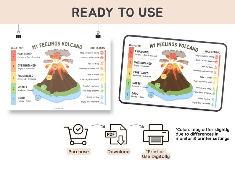 Feelings Volcano Chart for Kids Anger Management and Emotional ...