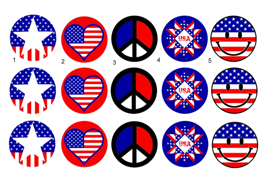Fourth of July Independence Day Patriotic 1 Inch Pinback, Flatback ...
