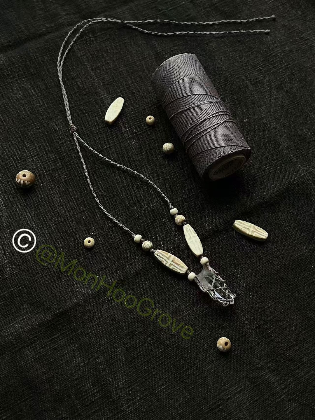 Handmade Crystal Net Pendant With Himalayan White Quartz – Adjustable ...