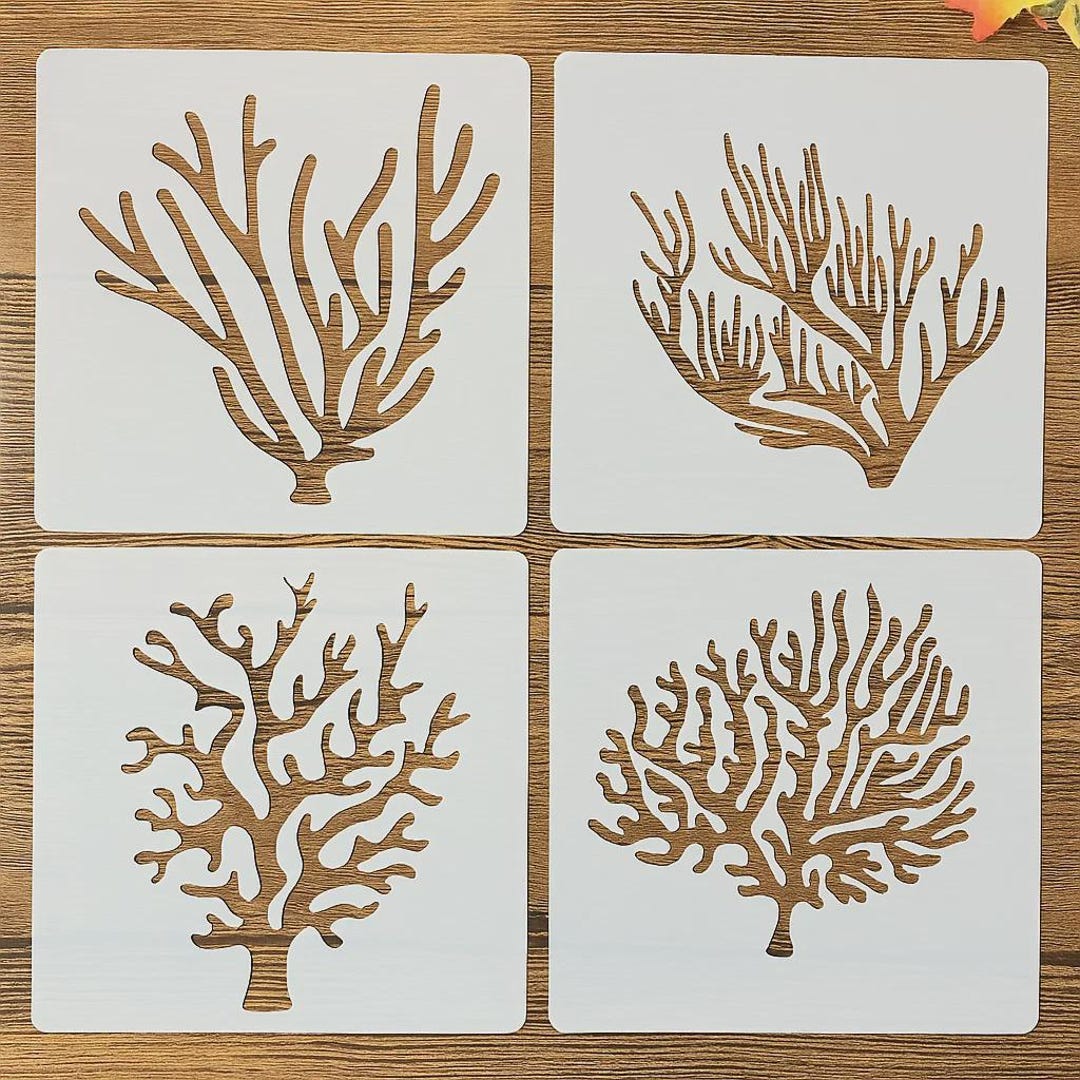 4pcs Ocean Coral Stencils 5in – DIY Layering Templates for Painting ...
