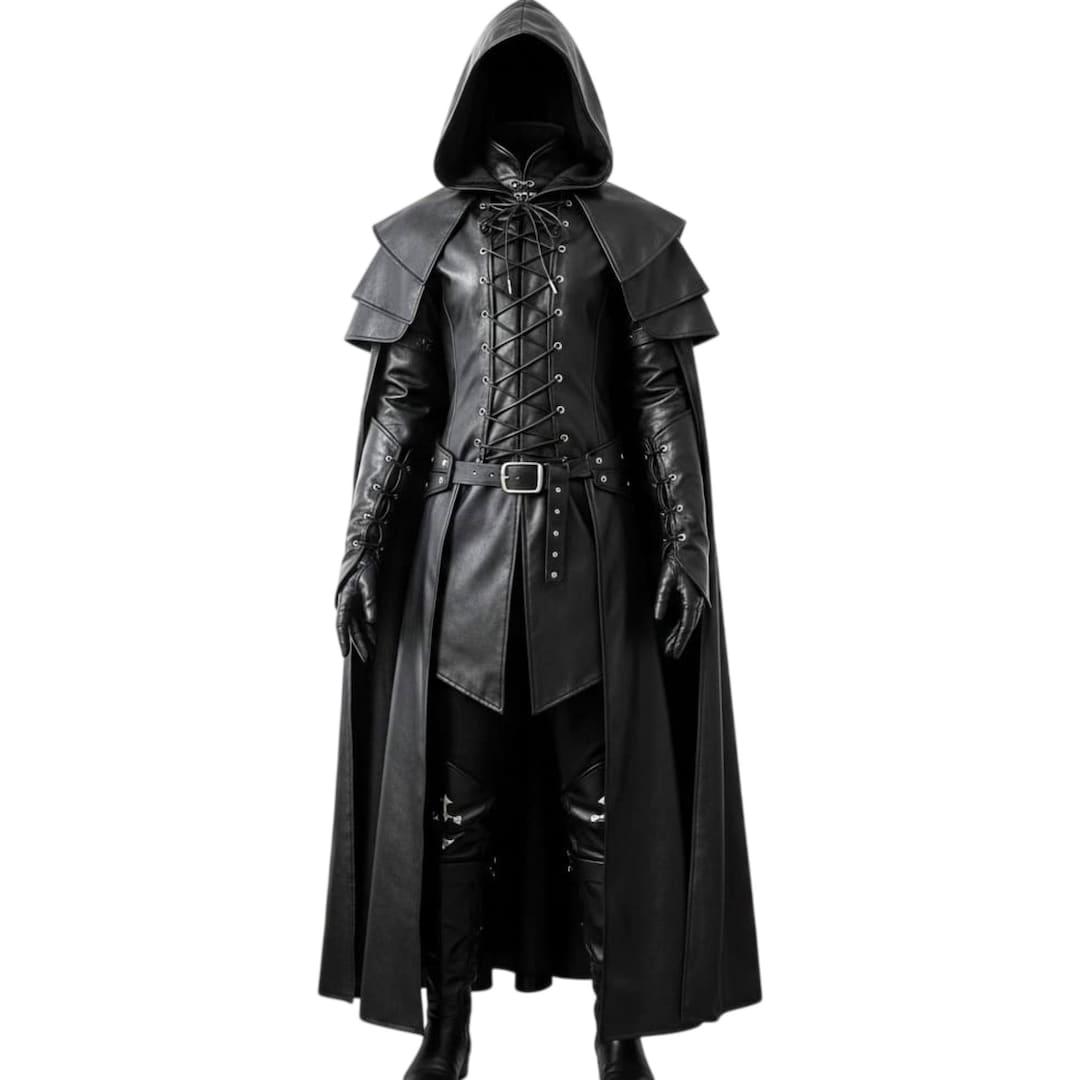 Genuine Leather Hooded Assassin Costume: Medieval Gothic Cosplay Armor ...