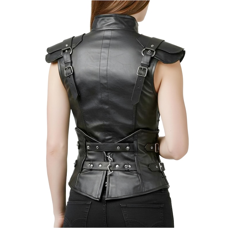 Black Leather Gothic Corset Vest: Steampunk Assassin Armor Top - Etsy