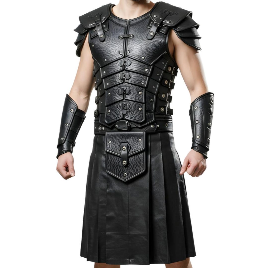 Genuine Leather Gothic Gladiator Armor Vest With Skirt - Medieval LARP ...
