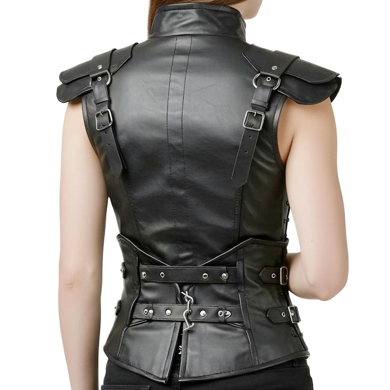 Black Leather Gothic Corset Vest: Steampunk Assassin Armor Top - Etsy