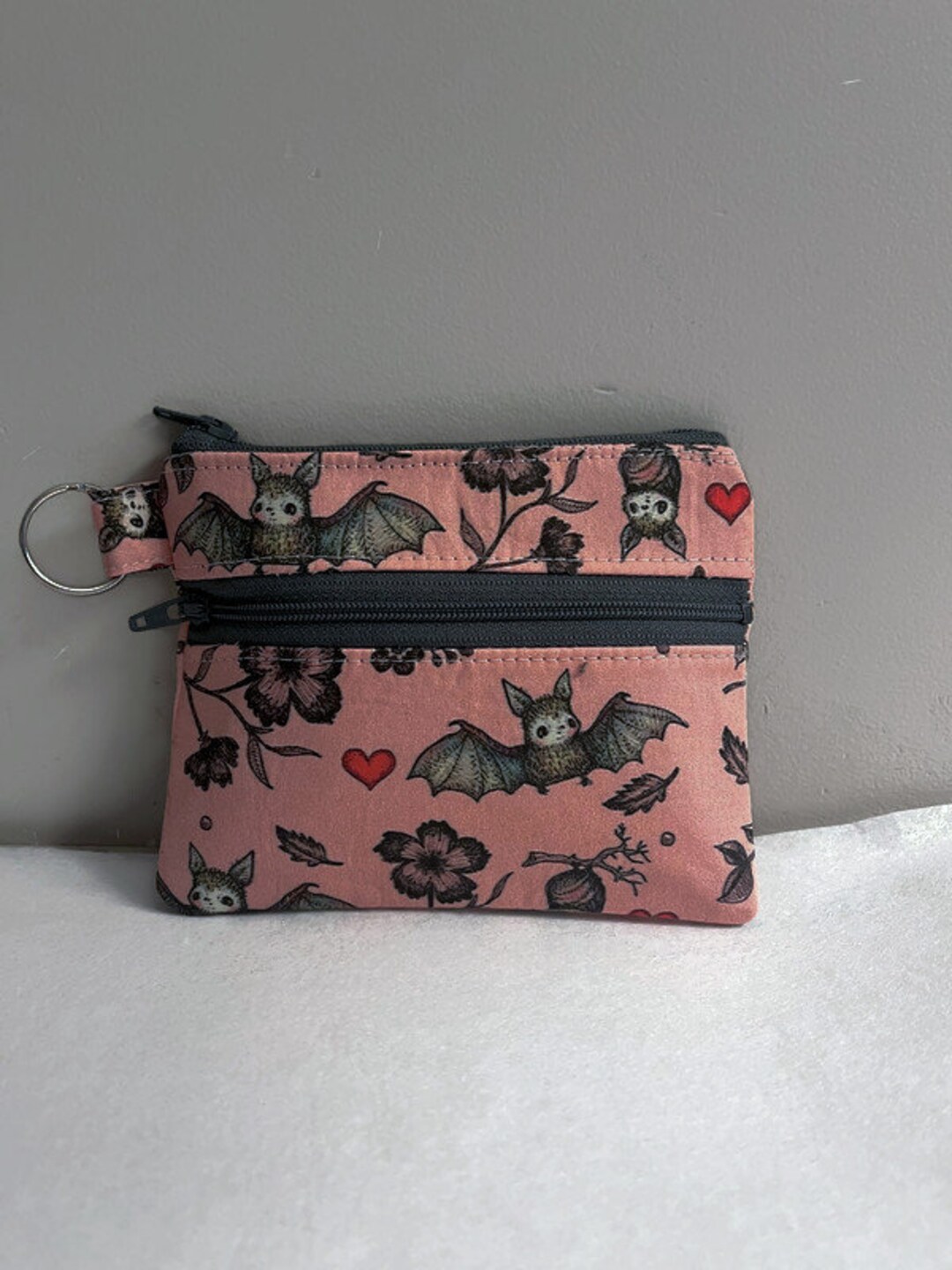 Double Zipper Cute Bats and Flowers Wallet//bats ID Wallet//bats Grab ...