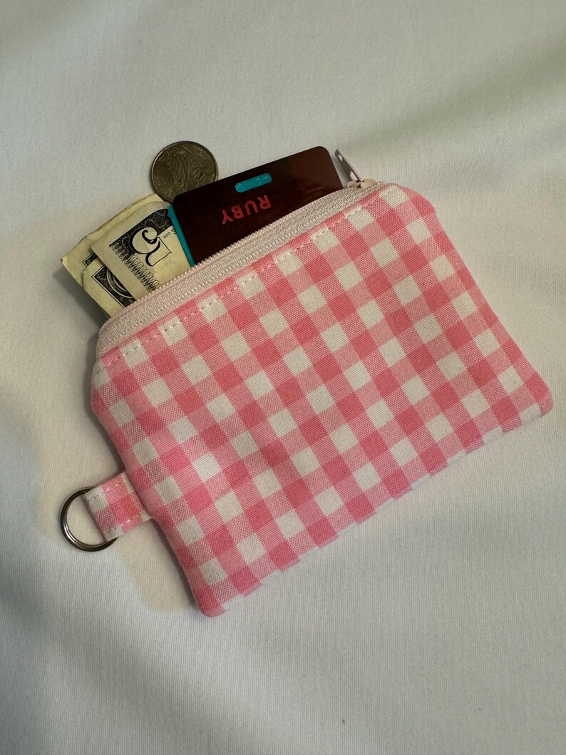 Pink and White ID Wallet. Pink Gingham Card Wallet. Pink and White ...