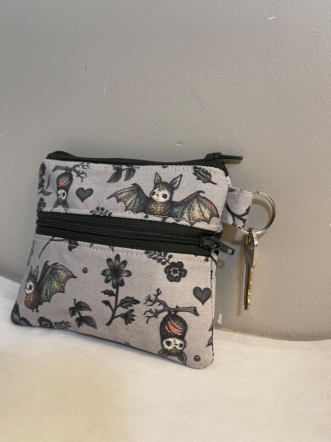 Double Zipper Cute Bats and Flowers Wallet//bats Wallet//bats - Etsy
