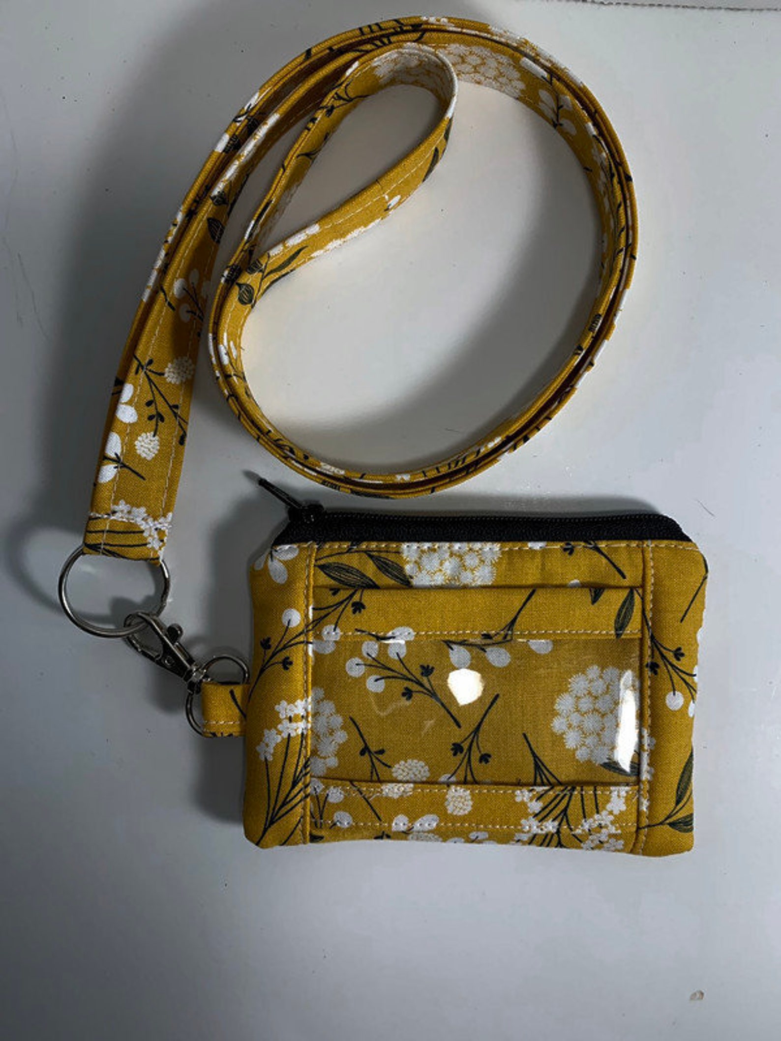 ID Wallet Pouch With Lanyard//yellow Floral ID Pouch With Lanyard//id ...