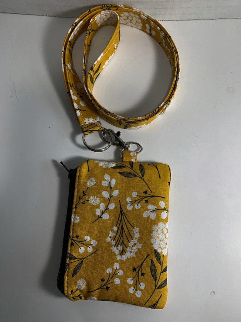 ID Wallet Pouch With Lanyard//yellow Floral ID Pouch With Lanyard//id ...