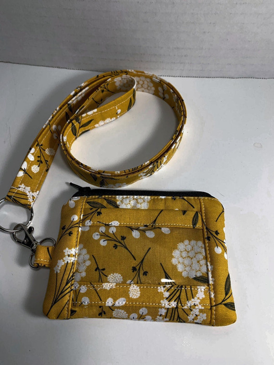 ID Wallet Pouch With Lanyard//yellow Floral ID Pouch With - Etsy