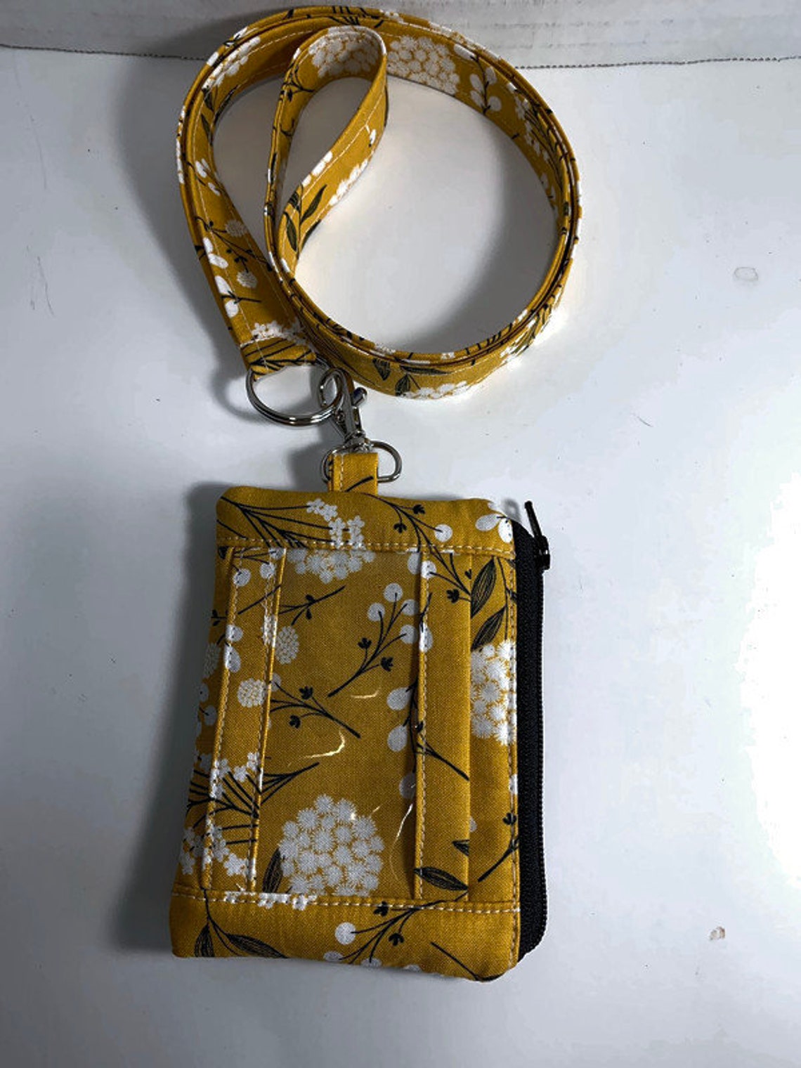 ID Wallet Pouch With Lanyard//yellow Floral ID Pouch With - Etsy