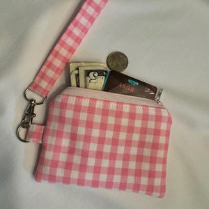 Pink and White ID Wallet. Pink Gingham Card Wallet. Pink and White ...