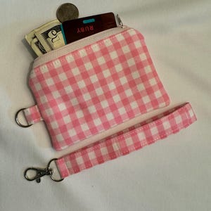 Pink and White ID Wallet. Pink Gingham Card Wallet. Pink and White ...
