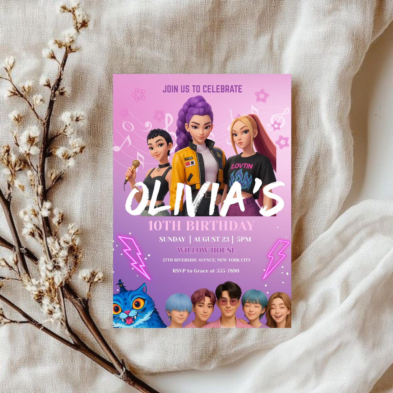 Kpop Demon Hunter Birthday Invitation L Kpop Anime Invite L BTS Theme ...