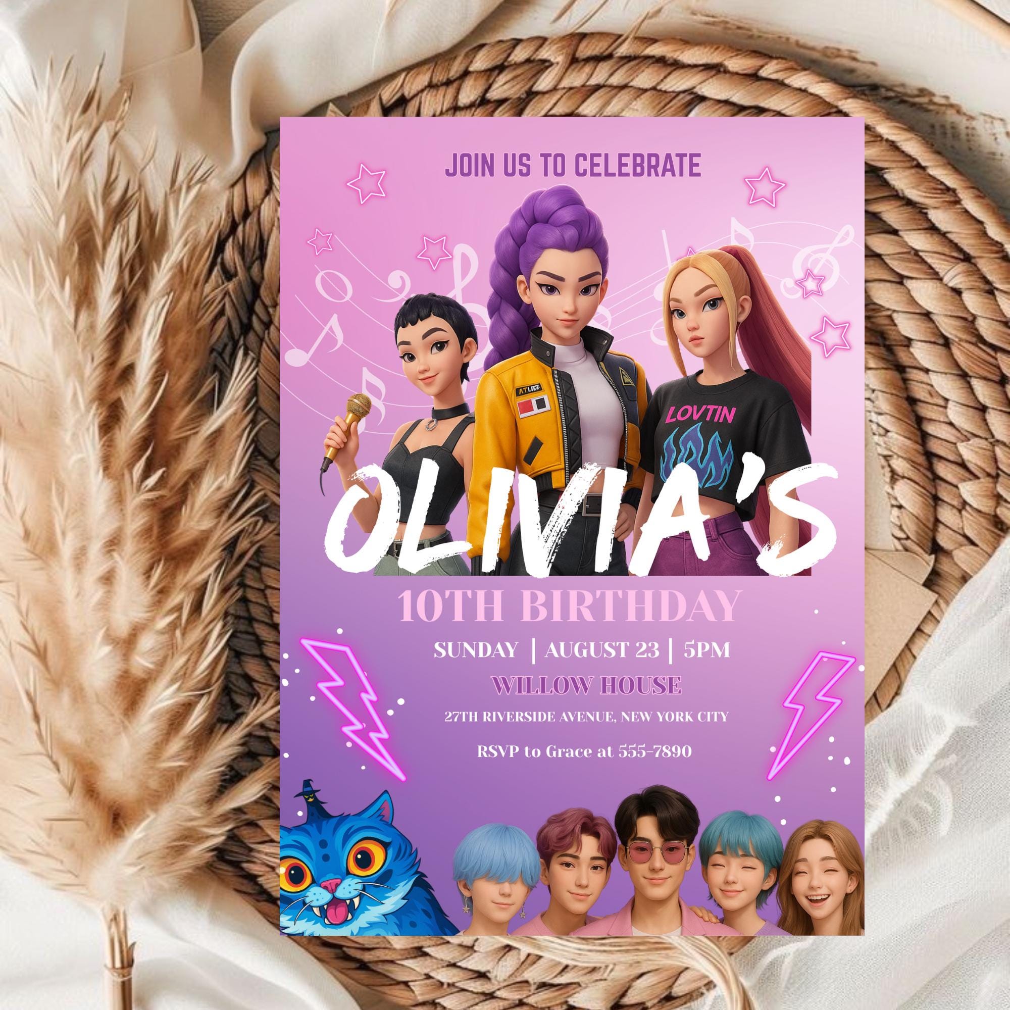 Kpop Demon Hunter Birthday Invitation L Kpop Anime Invite L BTS Theme ...