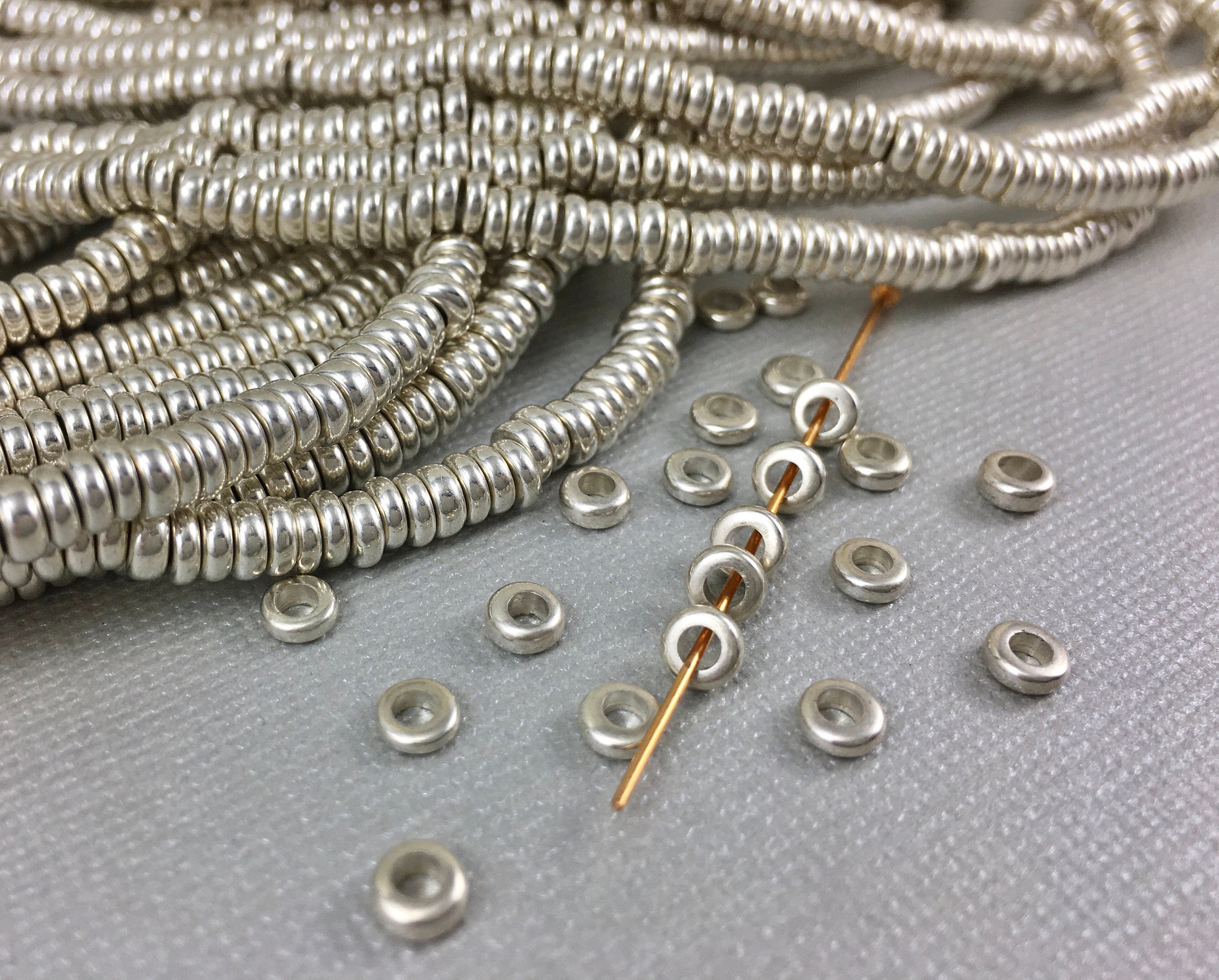 40 Silver Plated Brass Spacer Disk 4mm 5mm Heishi Rondelle - Etsy