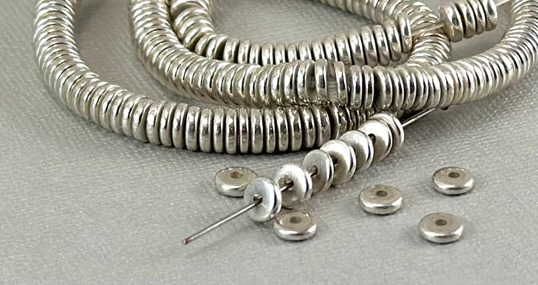 40 Silver Plated Brass 6mm Spacer Disk Heishi Disc Flat Shiny Metal ...