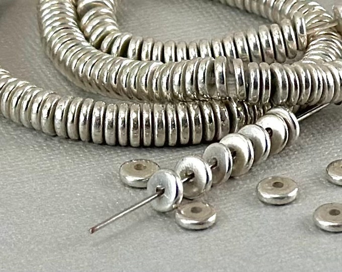 40 Silver Plated Brass 6mm Spacer Disk Heishi Disc Flat Shiny Metal ...