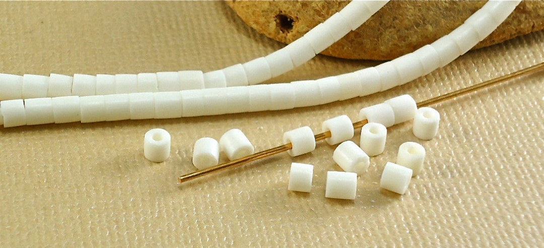 40 Heishi Bone Tube Beads 3mm Tiny Bone Beads White Light Ivory Color ...